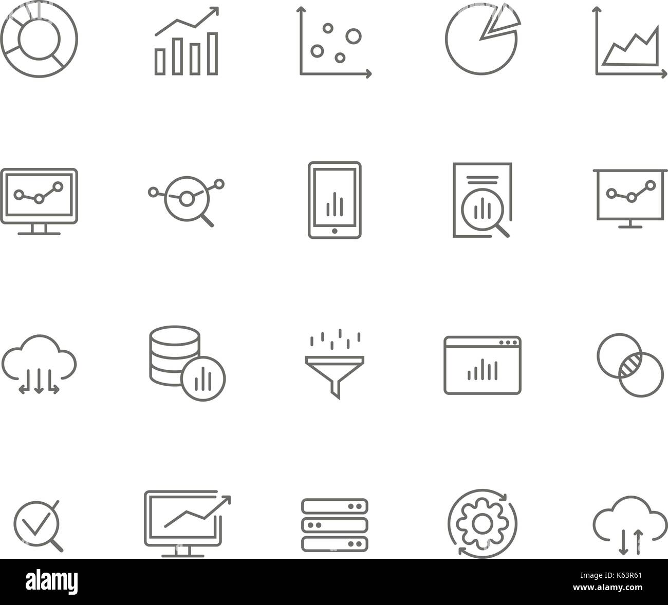 Set of 20 data analysis thin line icons. Charts, graphs, diagram, big ...