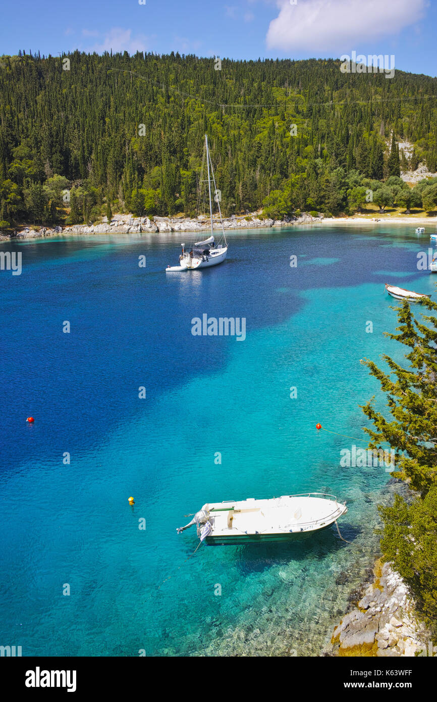 amazing panorama of Foki Fiskardo Beach, Kefalonia, Ionian islands ...