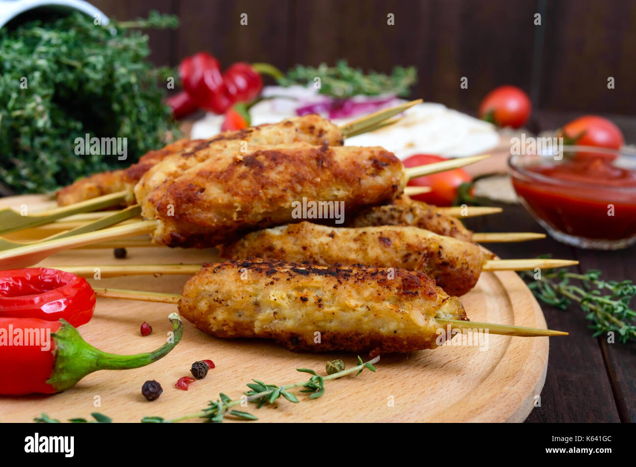 Lula kebab is a traditional Caucasian dish. Chopped meat with skewers ...