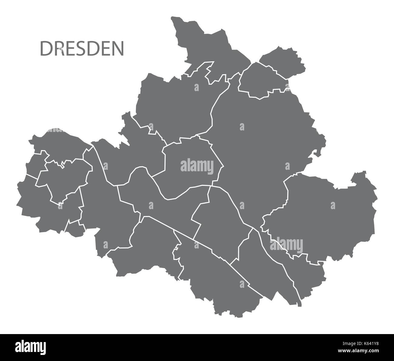 Dresden city map with boroughs grey illustration silhouette shape Stock ...