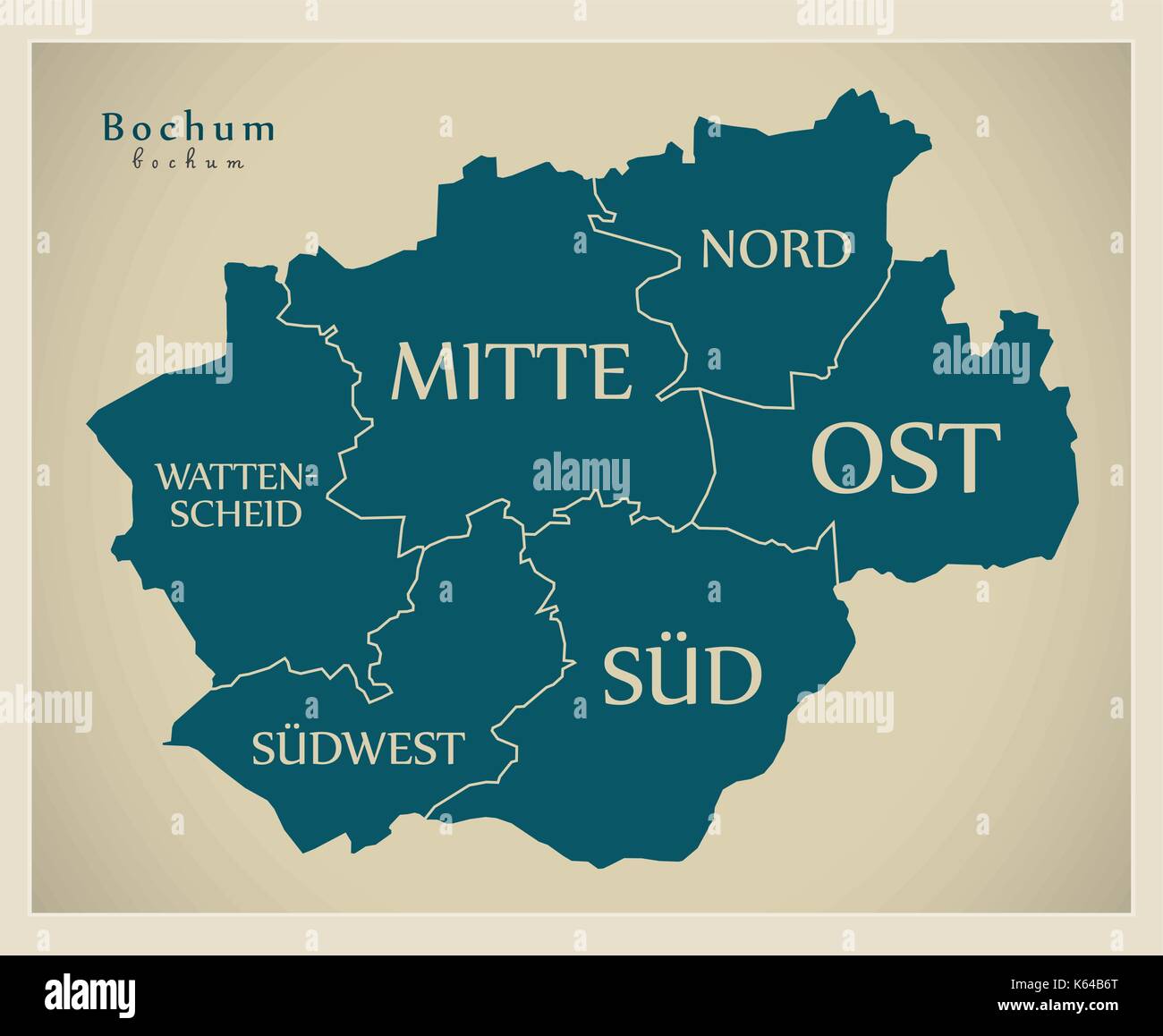 Modern City Map - Bochum city of Germany with boroughs and titles DE ...