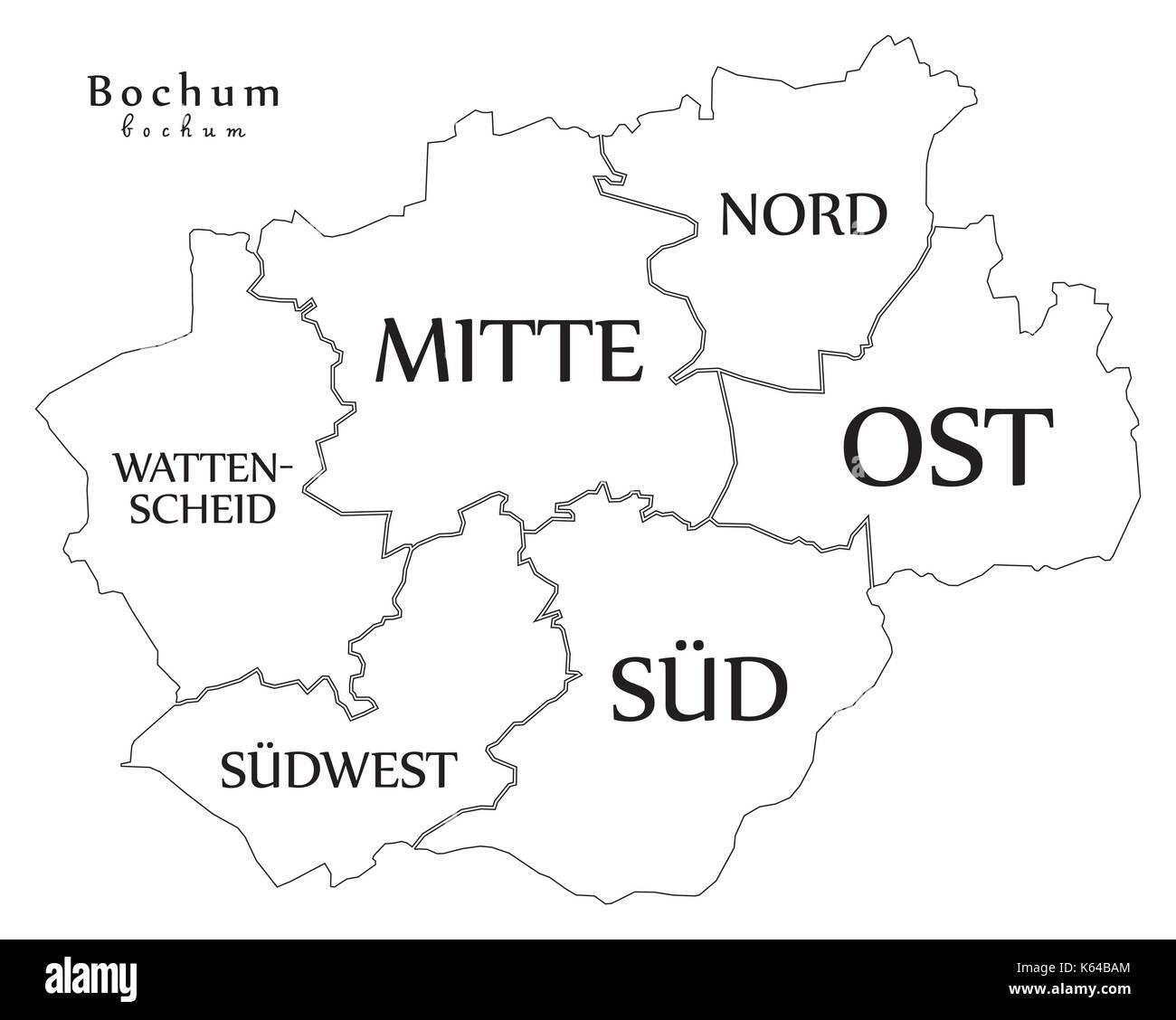 Modern City Map - Bochum city of Germany with boroughs and titles DE ...