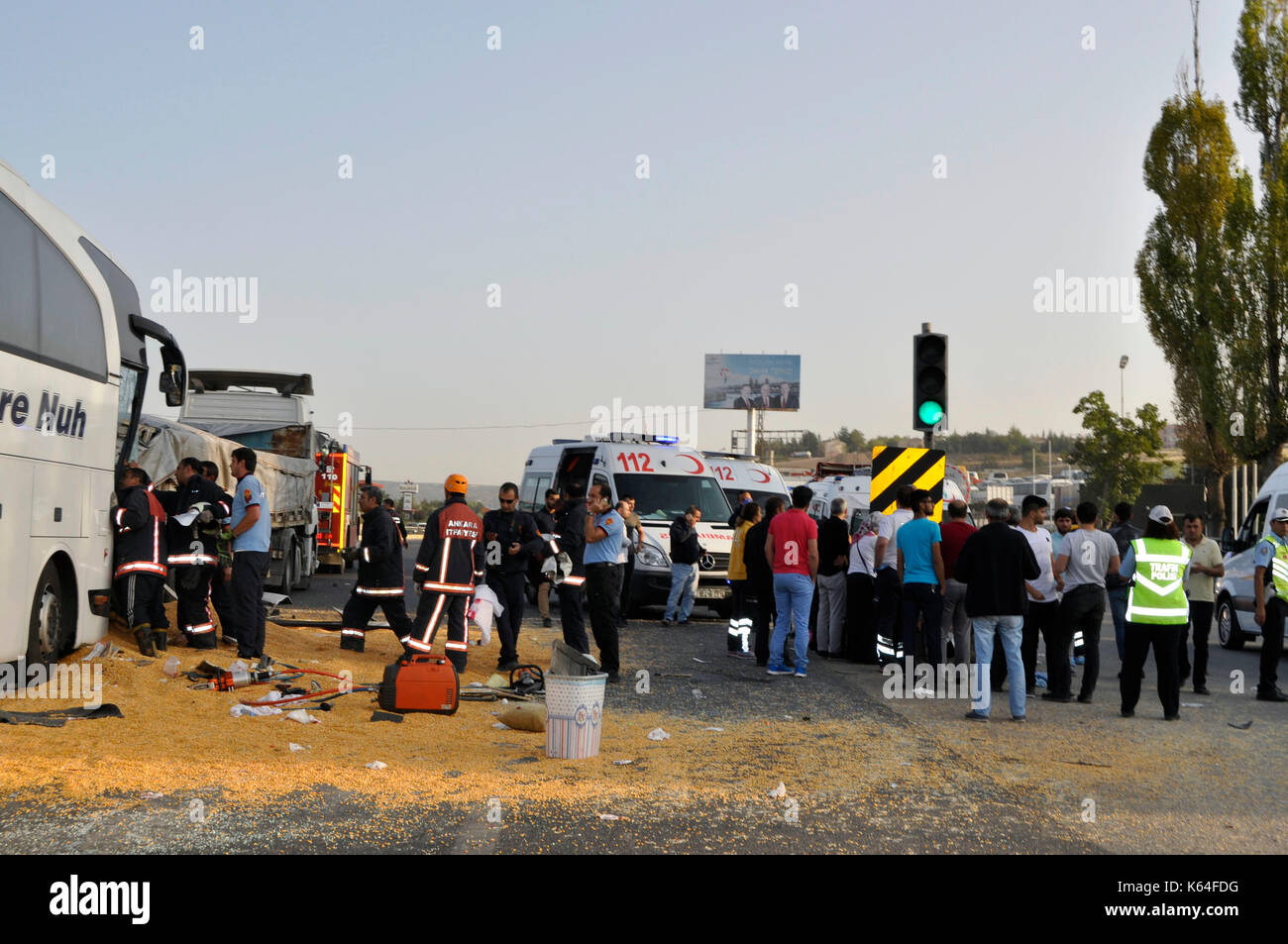 Ankara. 11th Sep, 2017. People gather at the accident site in Ankara ...