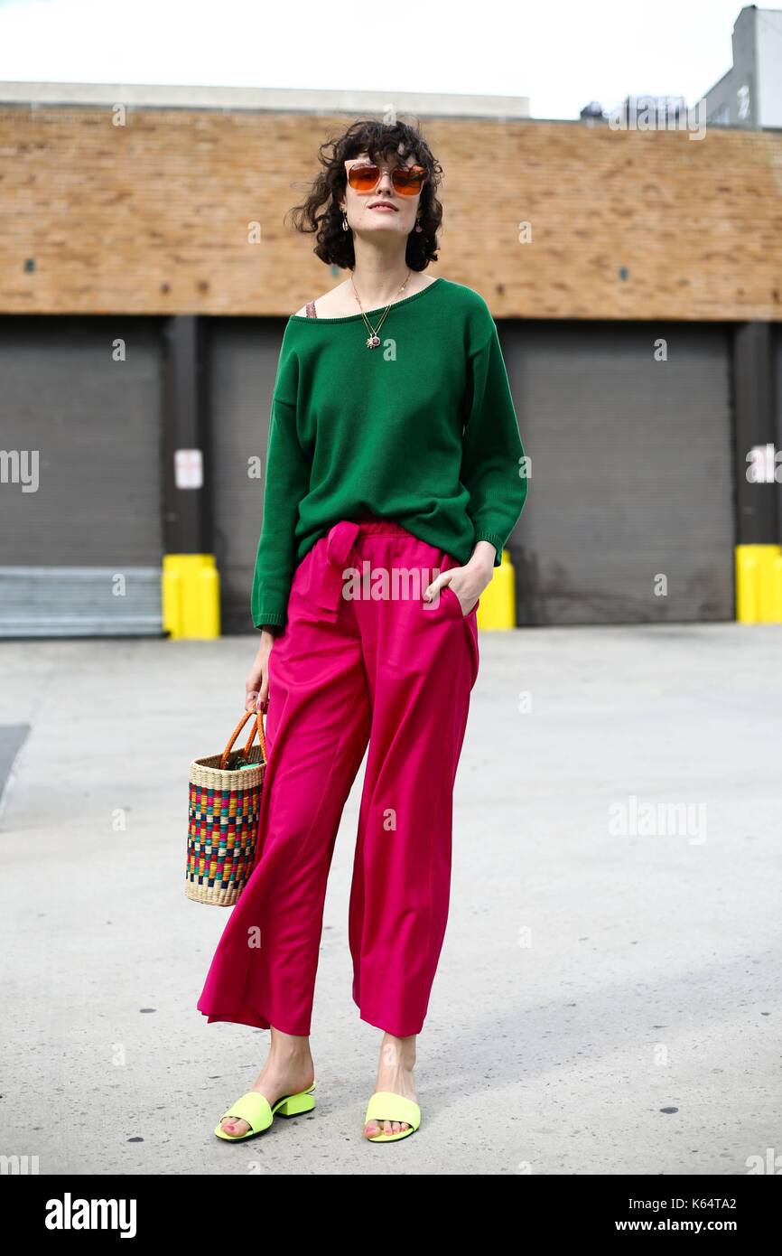 Stylist Chloe Hill posing outside of the Dion Lee runway show during ...