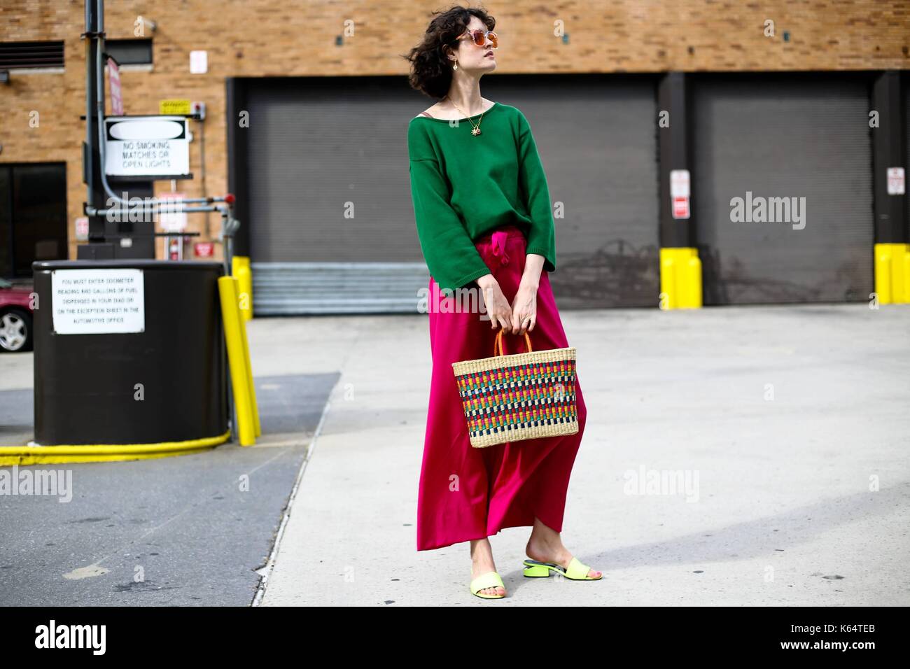 Stylist Chloe Hill posing outside of the Dion Lee runway show during ...