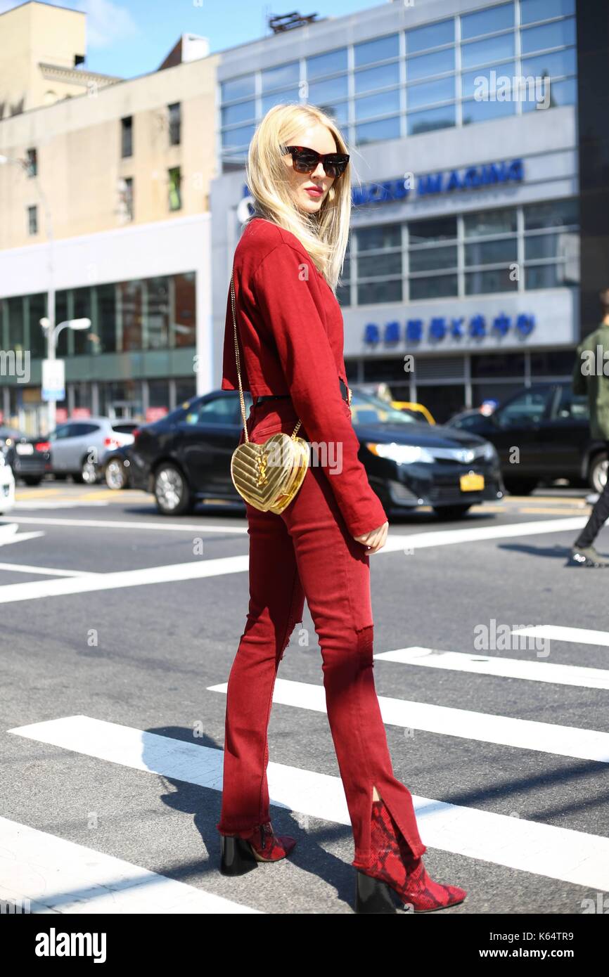 Blogger Shea Marie posing outside of the Public School runway show ...