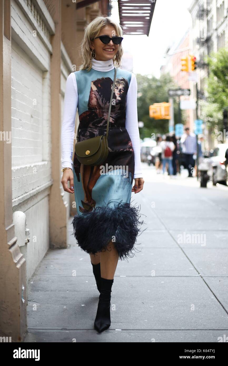 New York City, USA. 10th Sep, 2017. Blogger Caroline Daur posing outside of the Mansur Gavriel ...