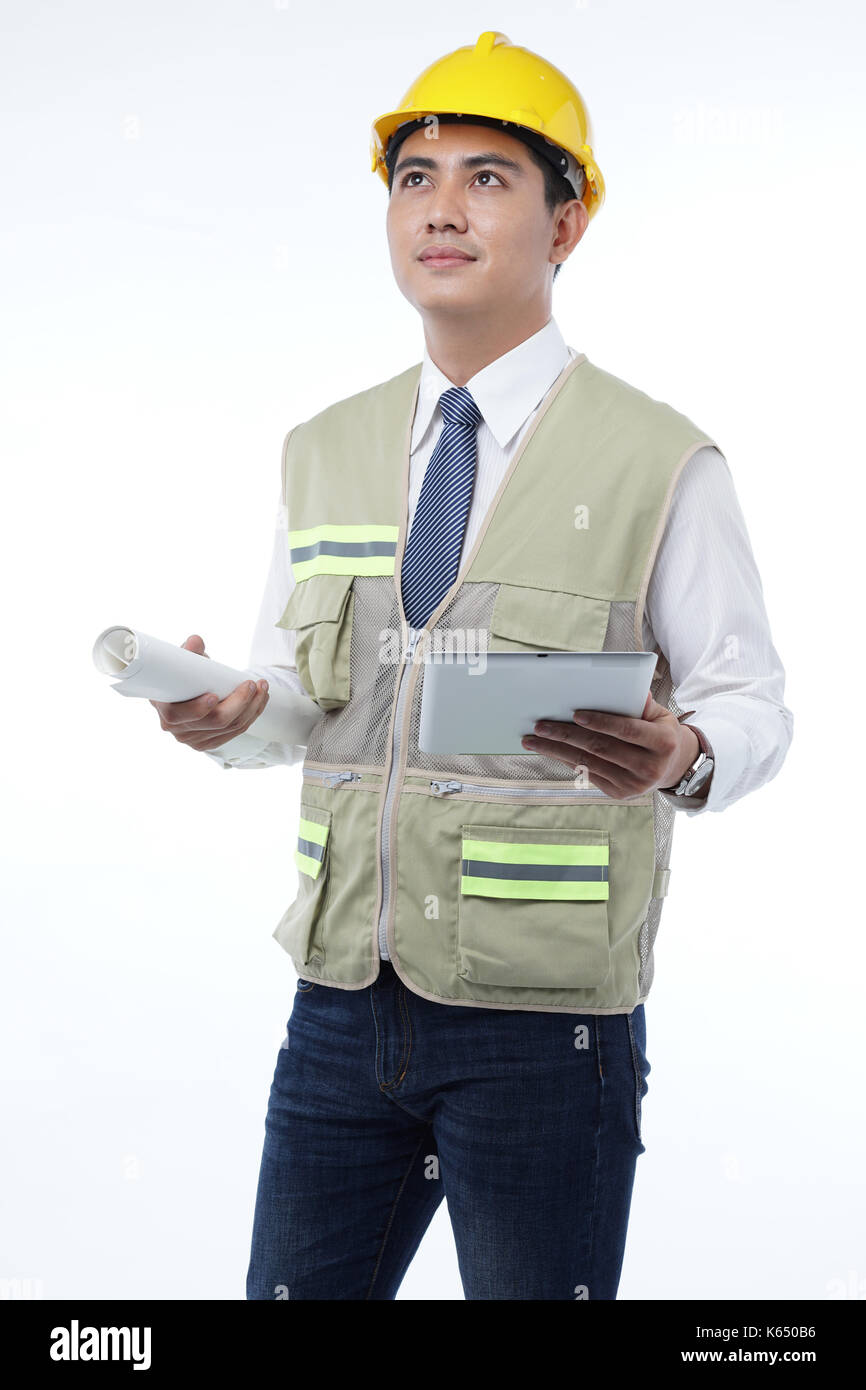 Asian Male Construction Worker Isolated on White Background Stock Photo ...