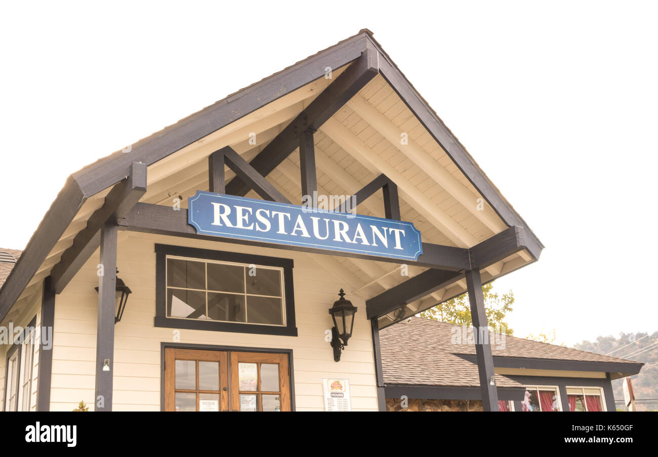Generic restaurant sign, blue background white capital letters on ...