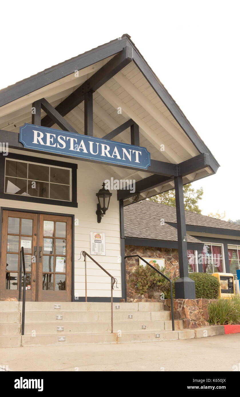 Generic restaurant sign, blue background white capital letters on ...