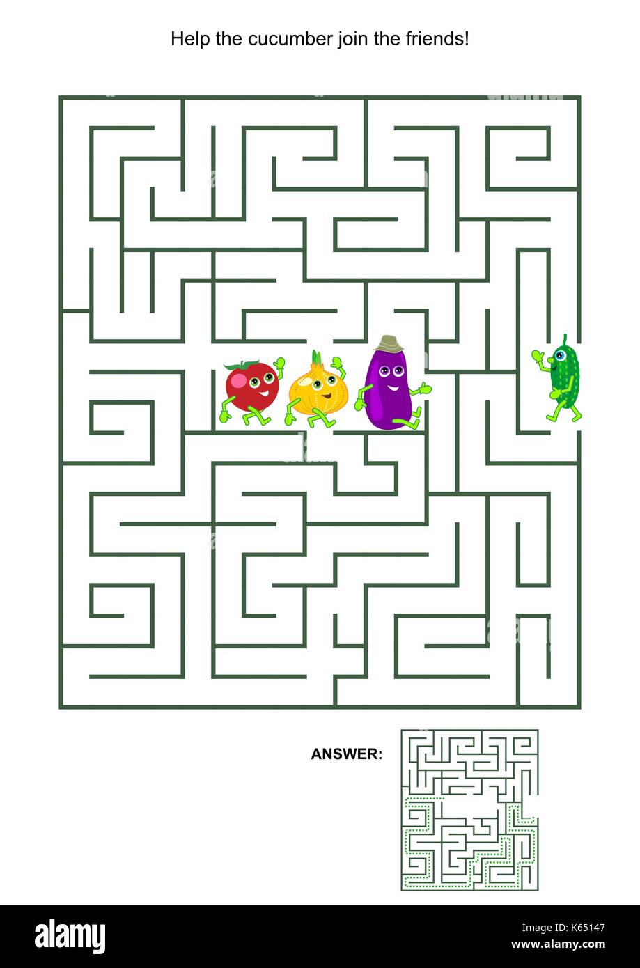 Maze game with cute vegetable characters: Help the cucumber join the ...