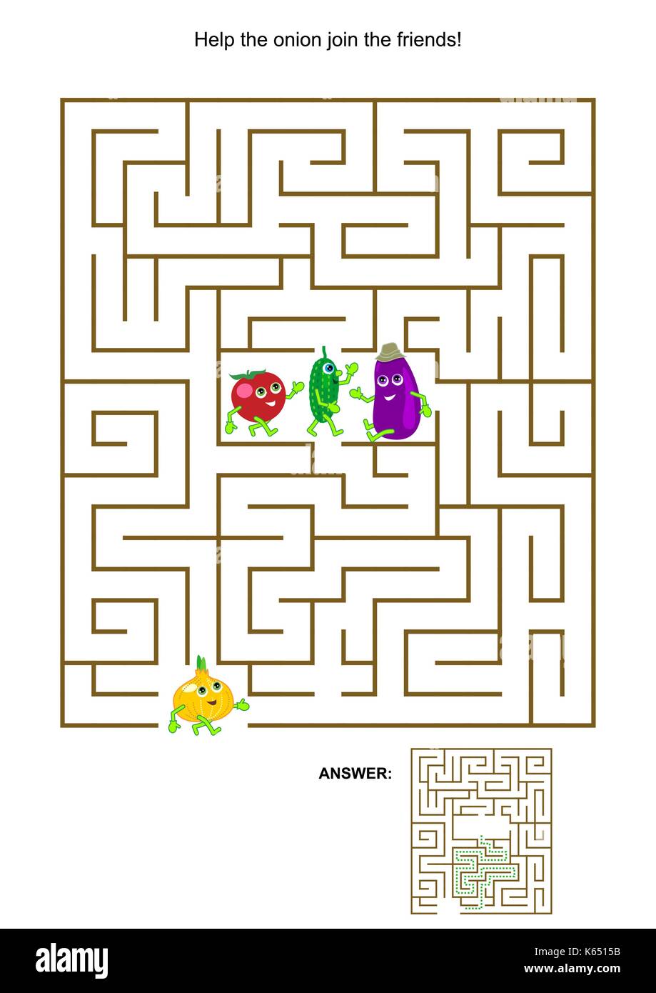 Maze game with cute vegetable characters: Help the onion join the ...