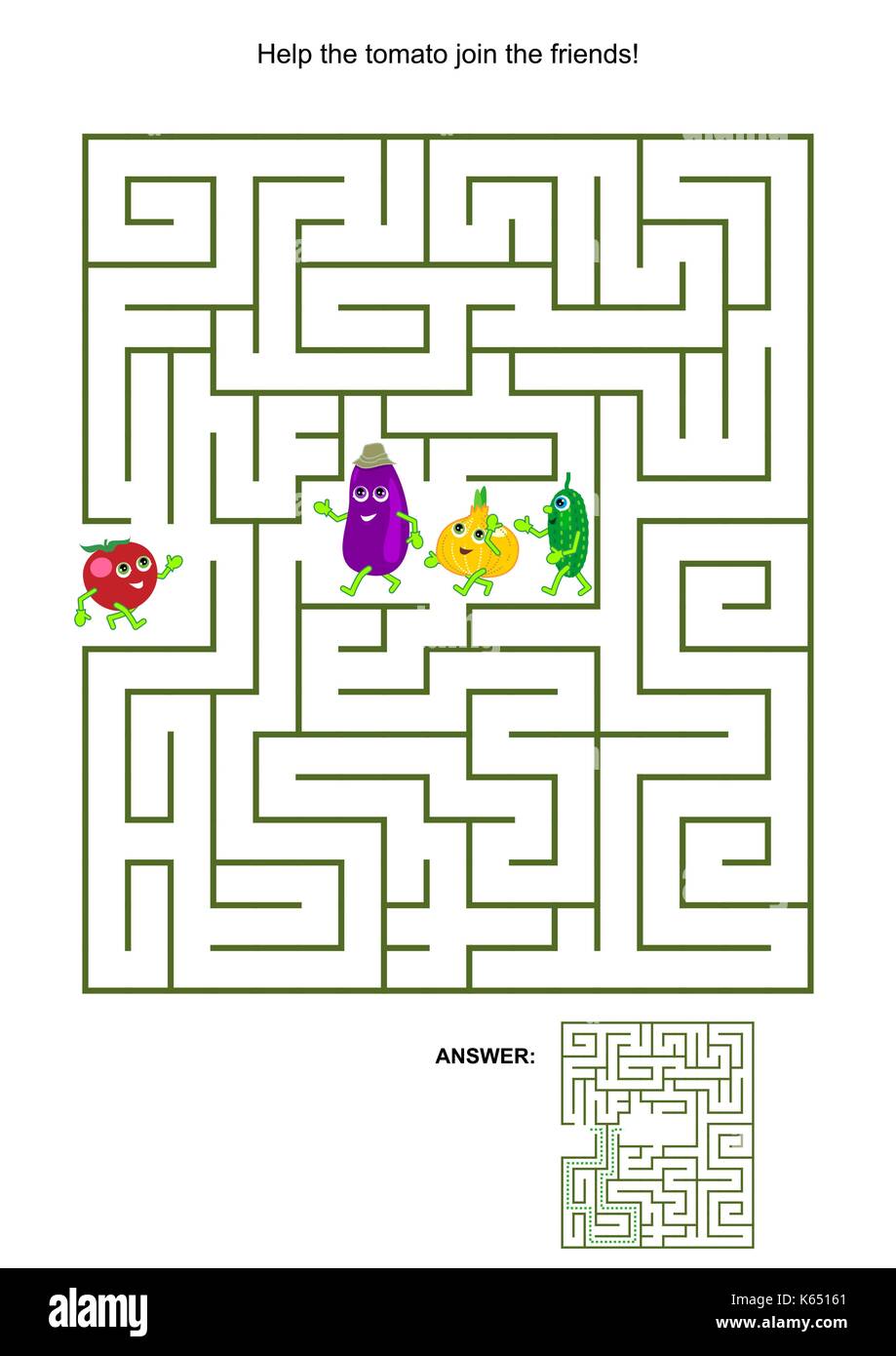 Maze game with cute vegetable characters: Help the tomato join the ...