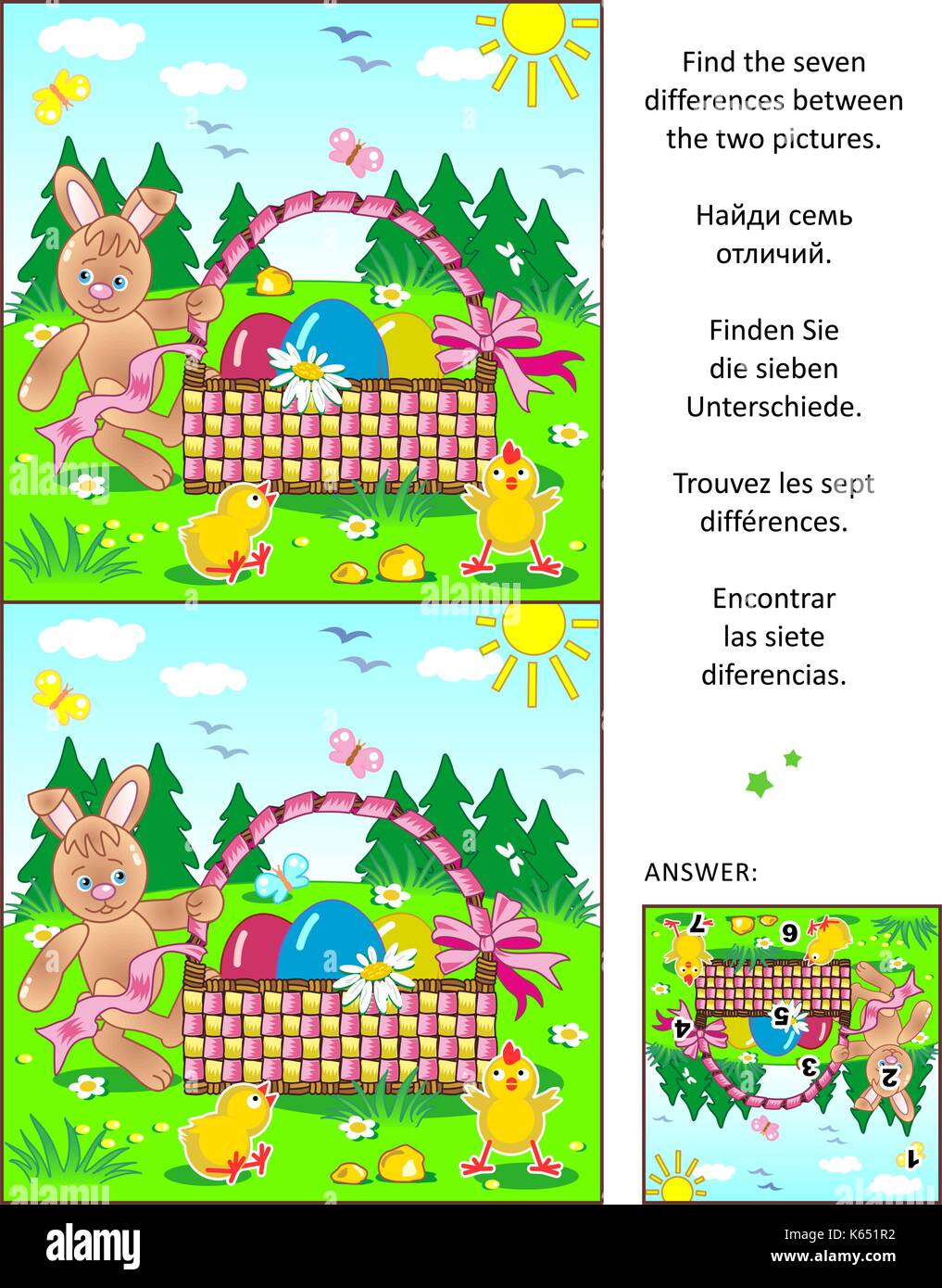 Easter themed visual puzzle: Find the seven differences between the two ...