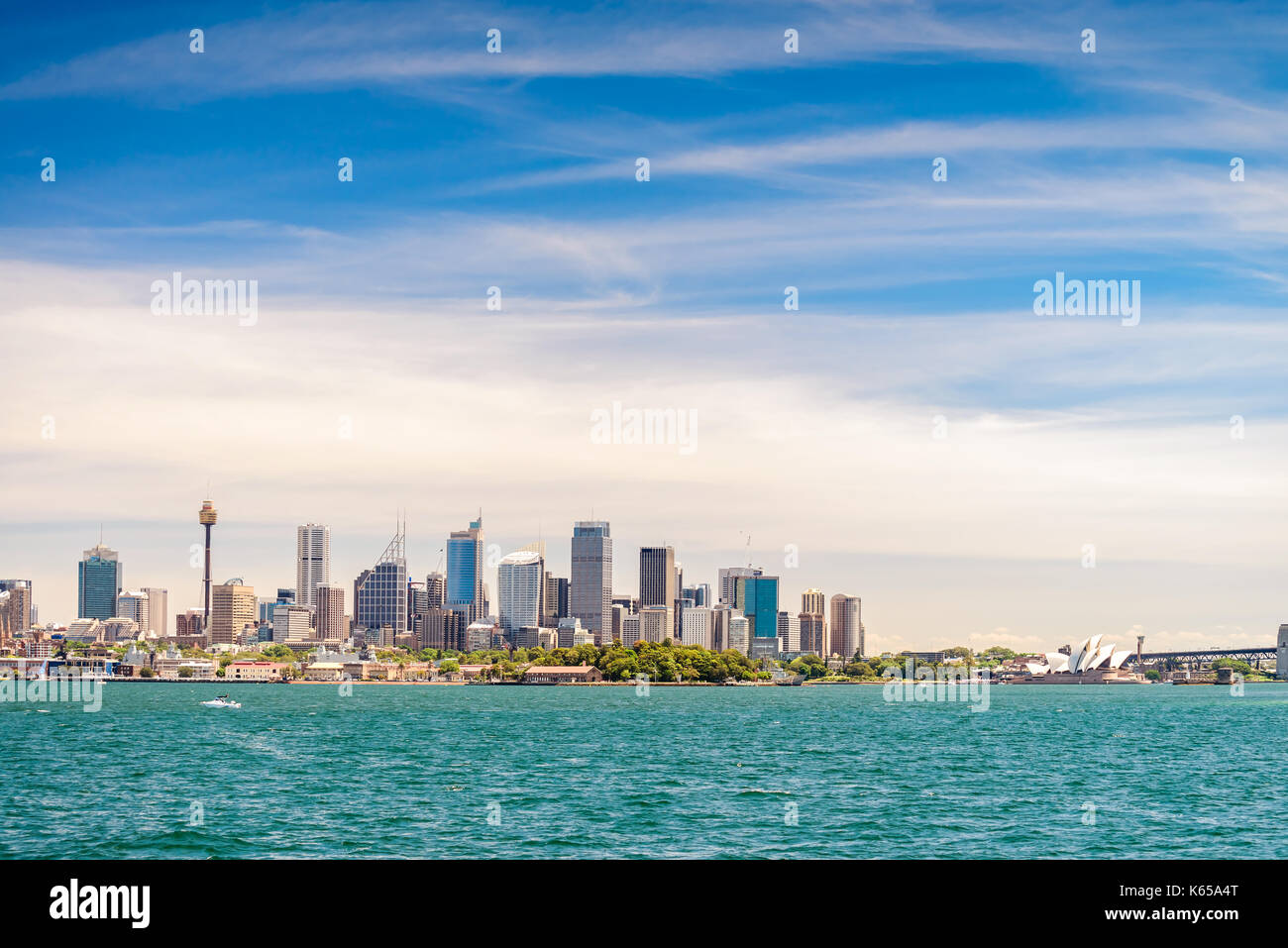 Beautiful panoramic view of Sydney city skyline from harbor Stock Photo ...