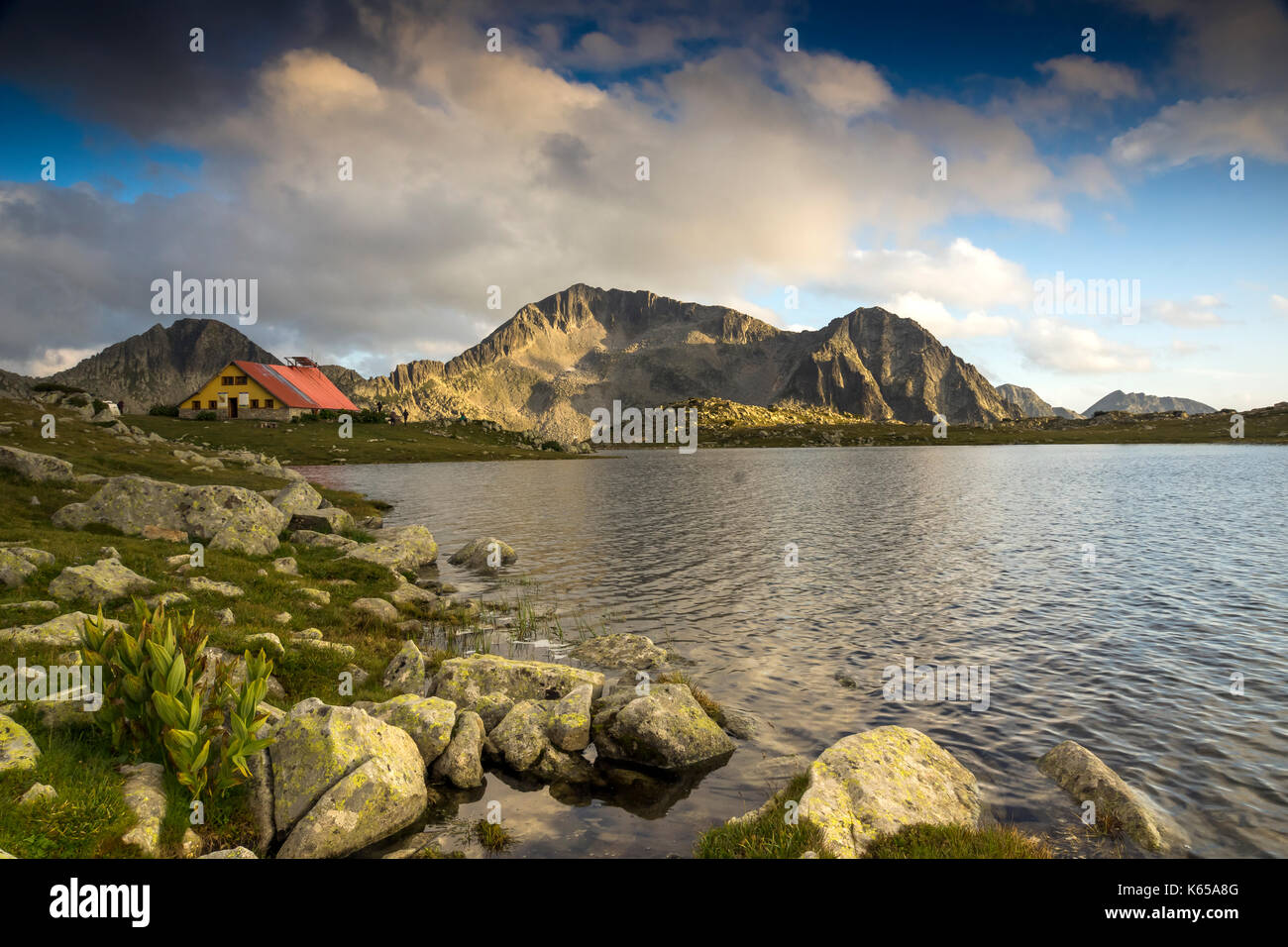 Sunset over Tevno Lake and Kamenitsa peak, Pirin Mountain, Bulgaria ...