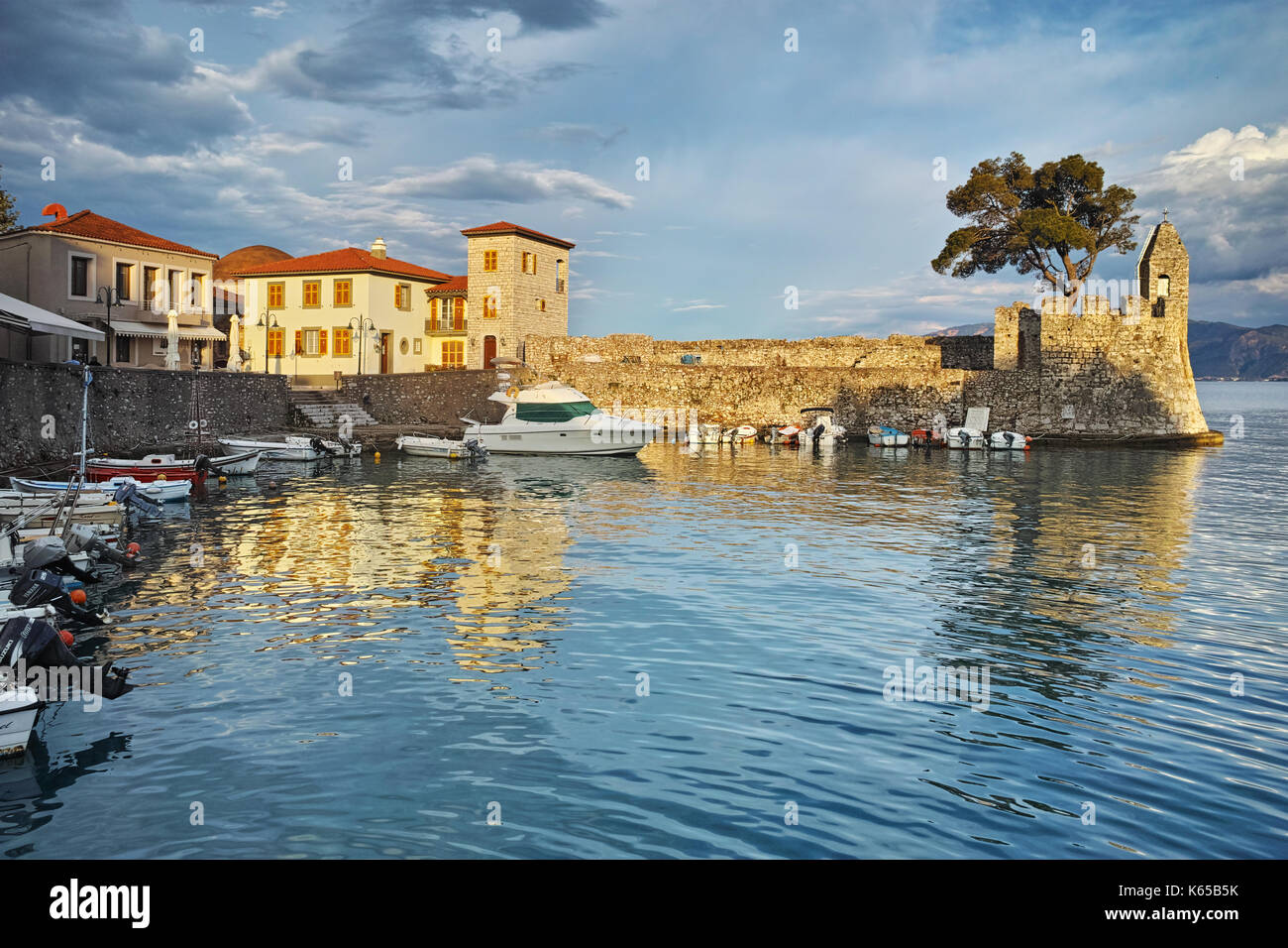 Fortification at the port of Nafpaktos town, Western Greece Stock Photo ...