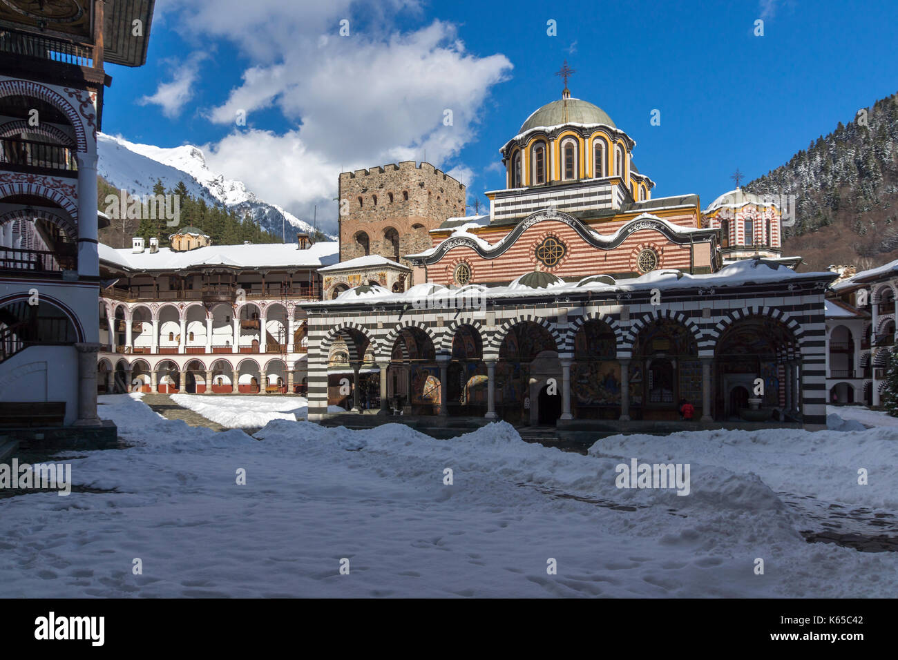 Winter panorama of Rila Monastery, Kyustendil Region, Bulgaria Stock ...