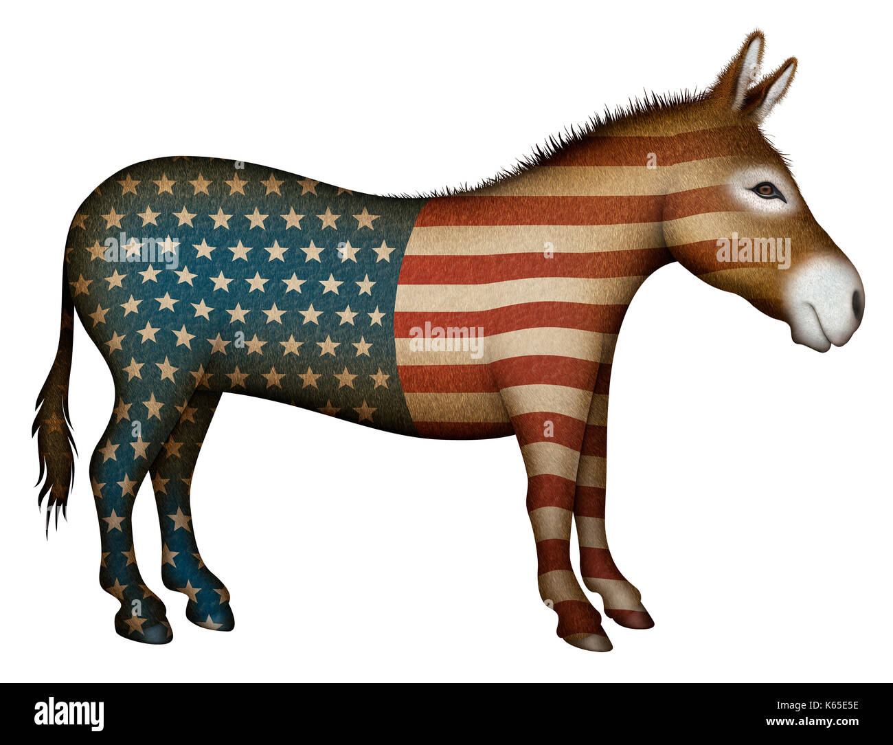 Digital illustration of a donkey overlayed with stars and stripes ...
