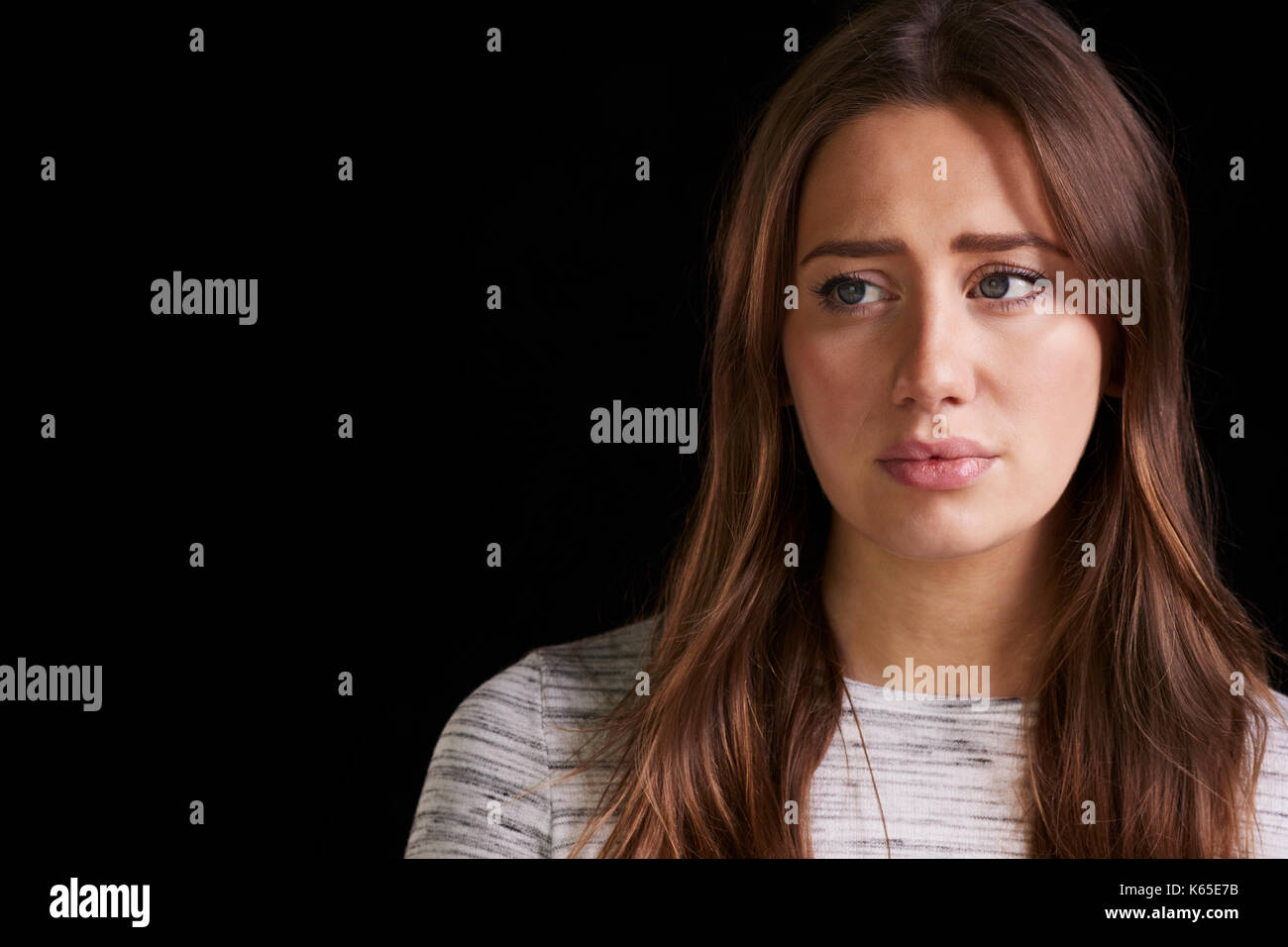 Portrait anxious attractive caucasian woman hi-res stock photography ...