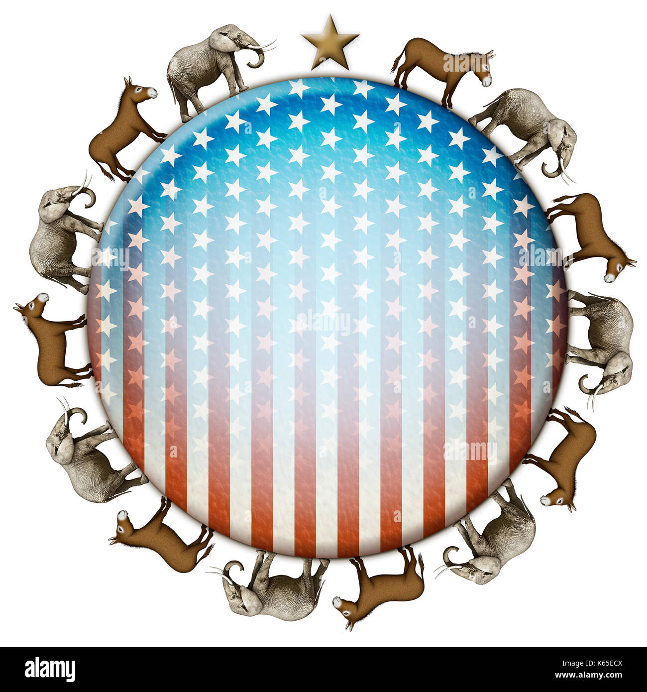 Election stars and stripes button with elephants and donkeys ...