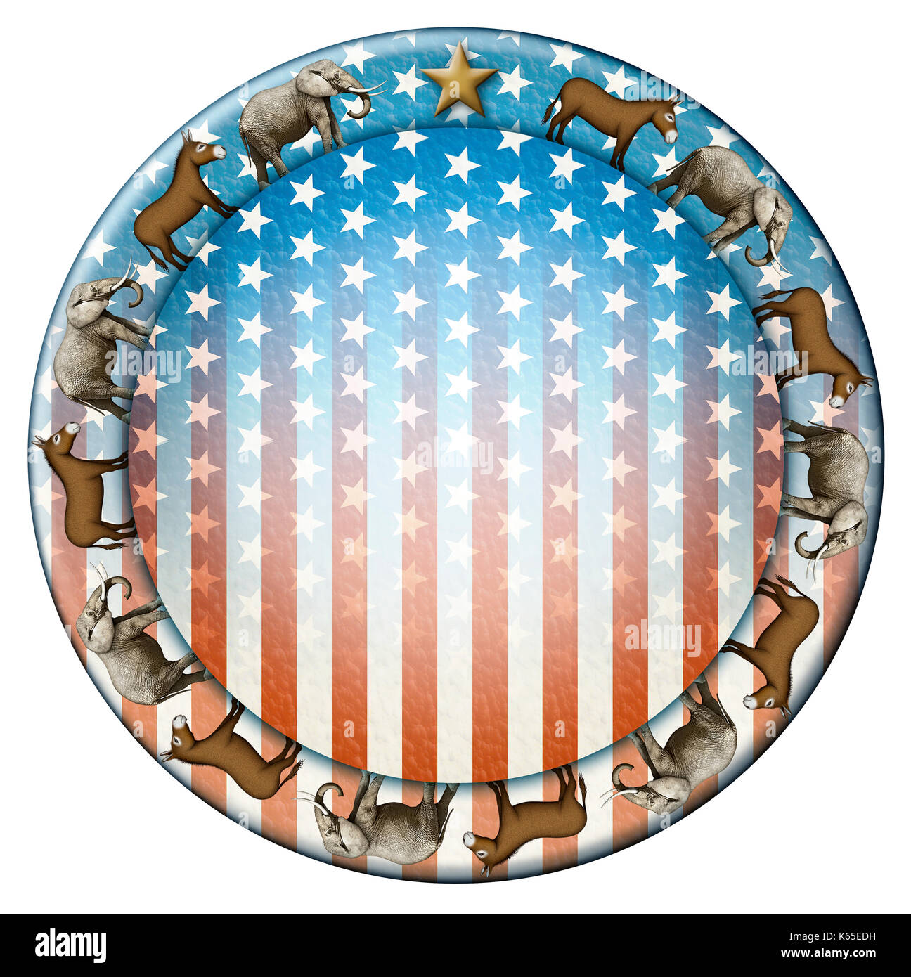Election stars and stripes button with elephants and donkeys ...