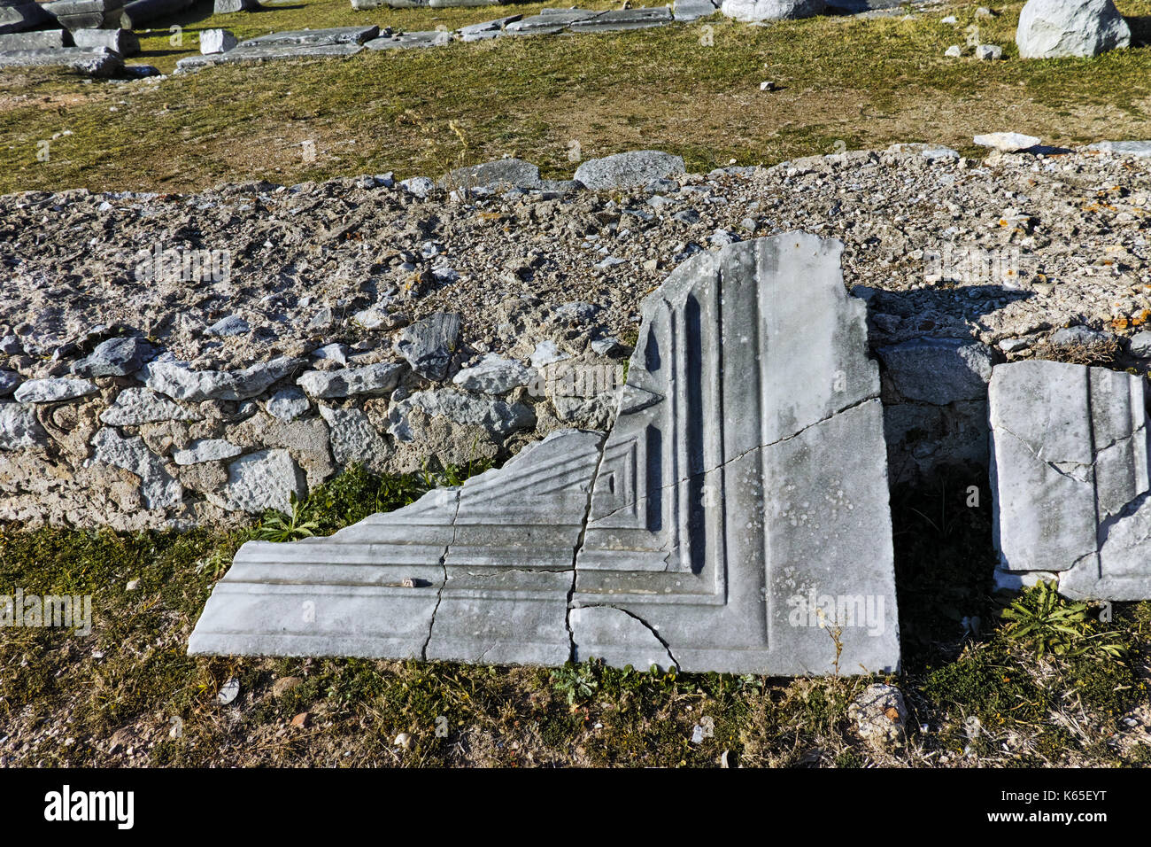 Ancient inscription in the archeological area of Philippi, Eastern ...