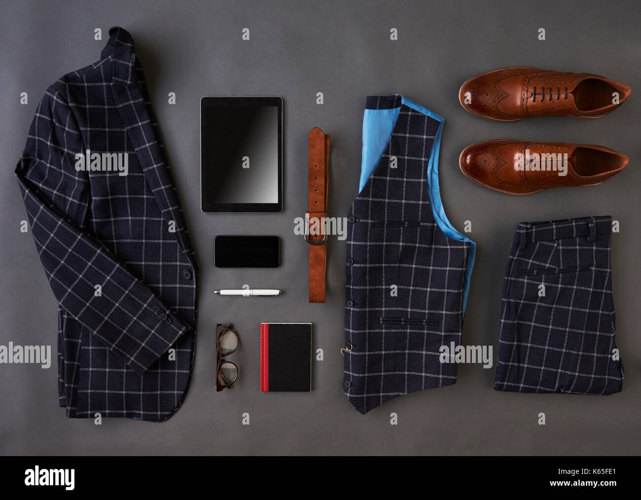 Flat Lay Shot Of Male Business Clothing And Digital Tablet Stock Photo ...