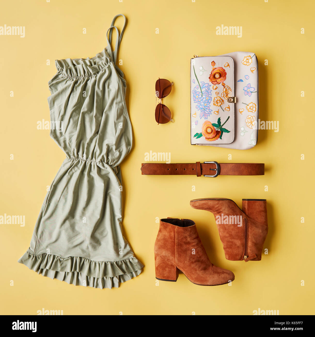 Flat Lay Shot Of Female Holiday Clothing And Accessories Stock Photo ...