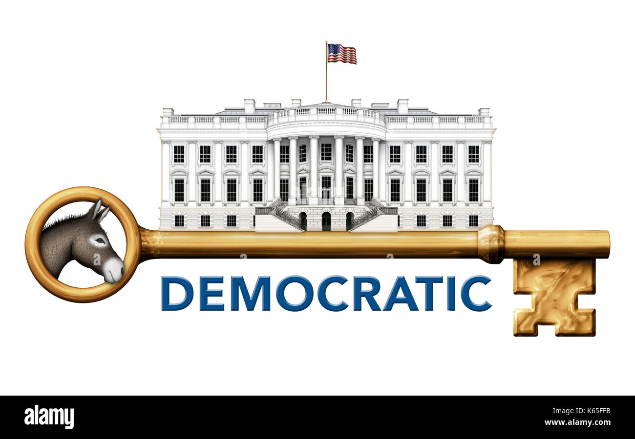 Digital illustration of the White House, a skeleton key, and a donkey ...