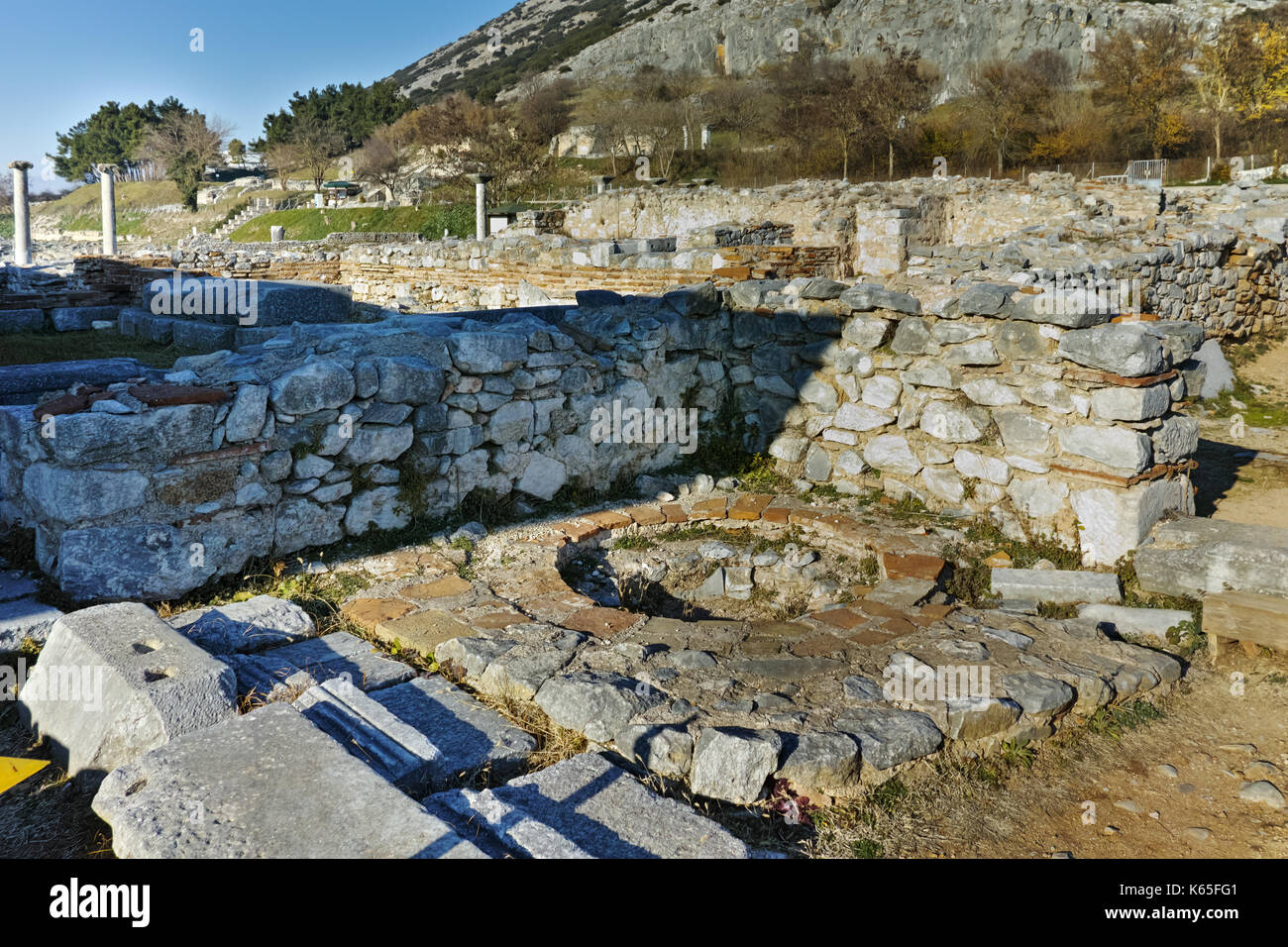 Ruins in the archeological area of ancient Philippi, Eastern Macedonia ...