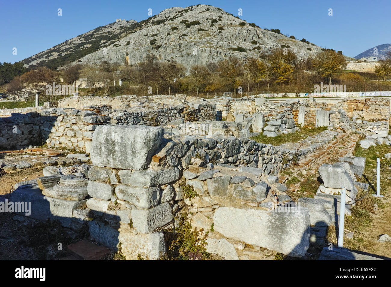 Ruins in the archeological area of ancient Philippi, Eastern Macedonia ...