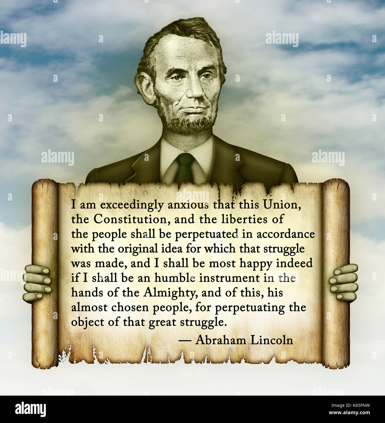 Photo illustration of Abraham Lincoln with his quote on a scroll about ...