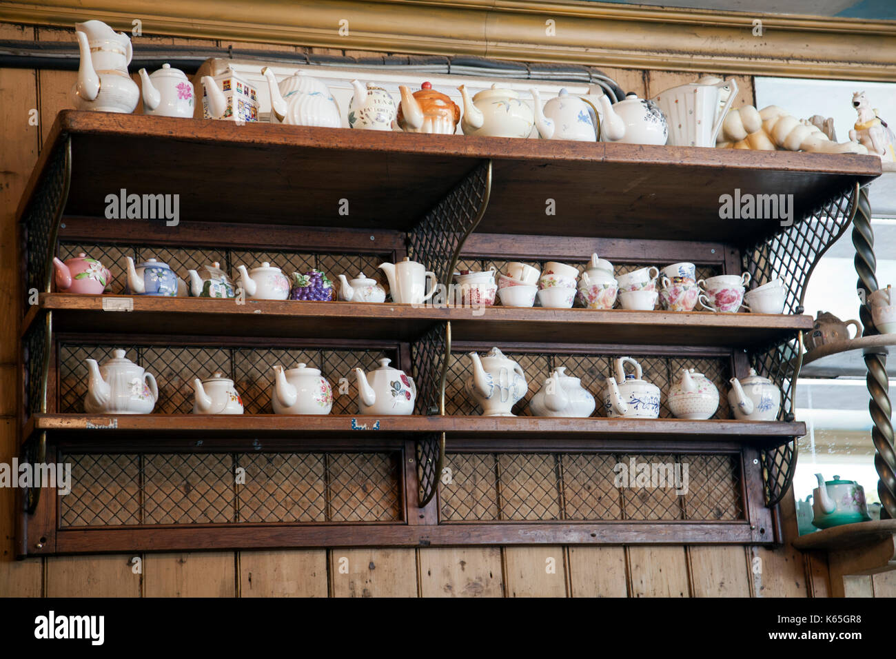 Teapots on Display inside a Cafe - London UK Stock Photo - Alamy