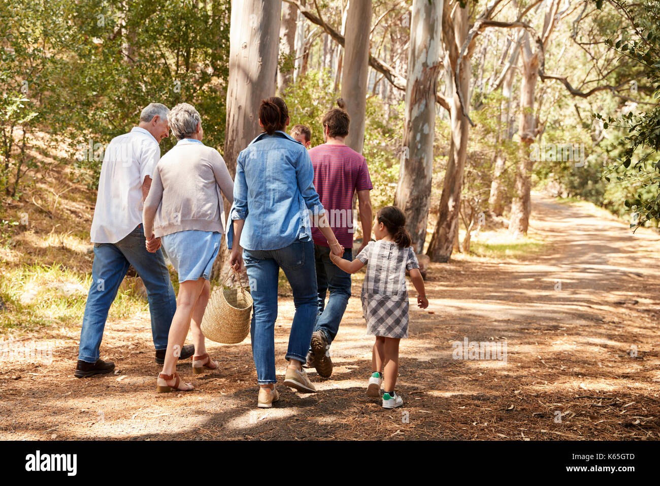 Rear View Of Multi Generation Family On Walk In Countryside Stock Photo ...