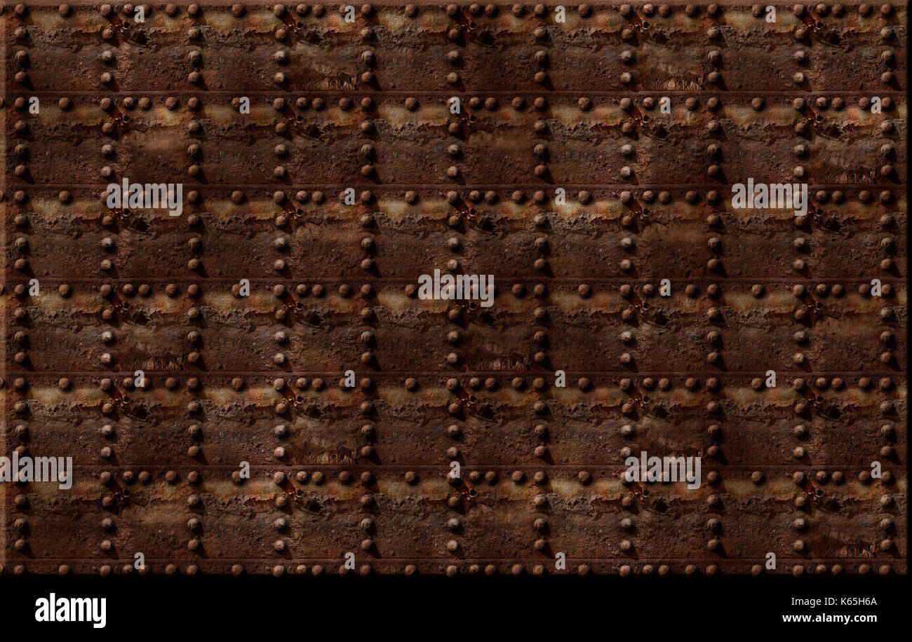 Photo illustration of a rusty metal riveted wall Stock Photo - Alamy