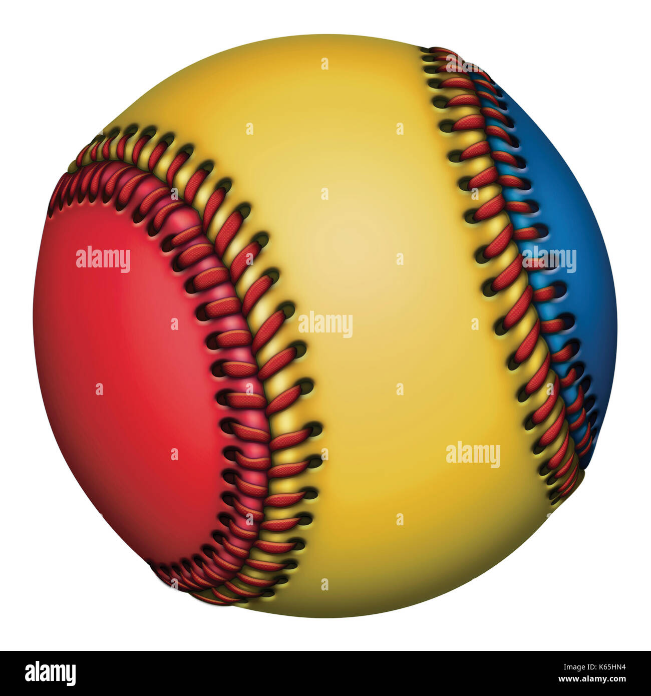 Illustration of a red, yellow, and blue baseball Stock Photo - Alamy