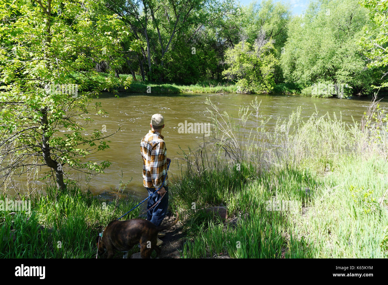 male looking at river Stock Photo - Alamy