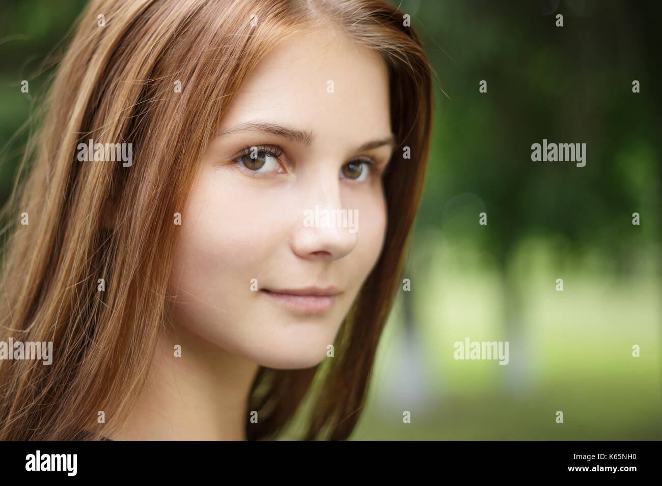 Close up portrait of young beautiful girl with long brown hair Stock ...