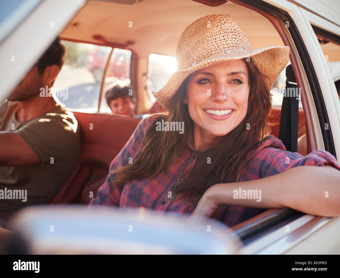 Family Relaxing In Car During Road Trip Stock Photo - Alamy