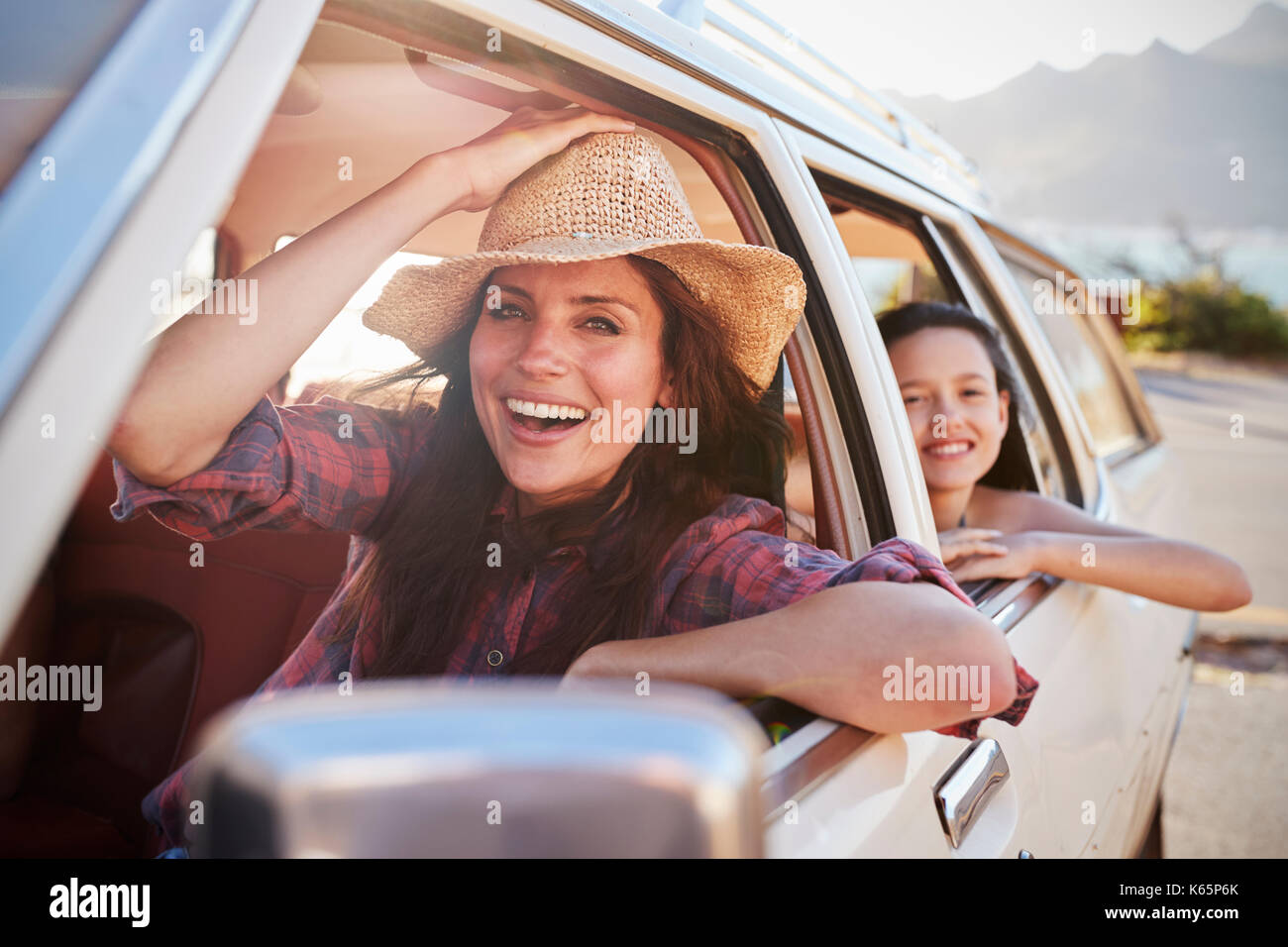 Portrait Of Mother And Children Relaxing In Car During Road Trip Stock ...
