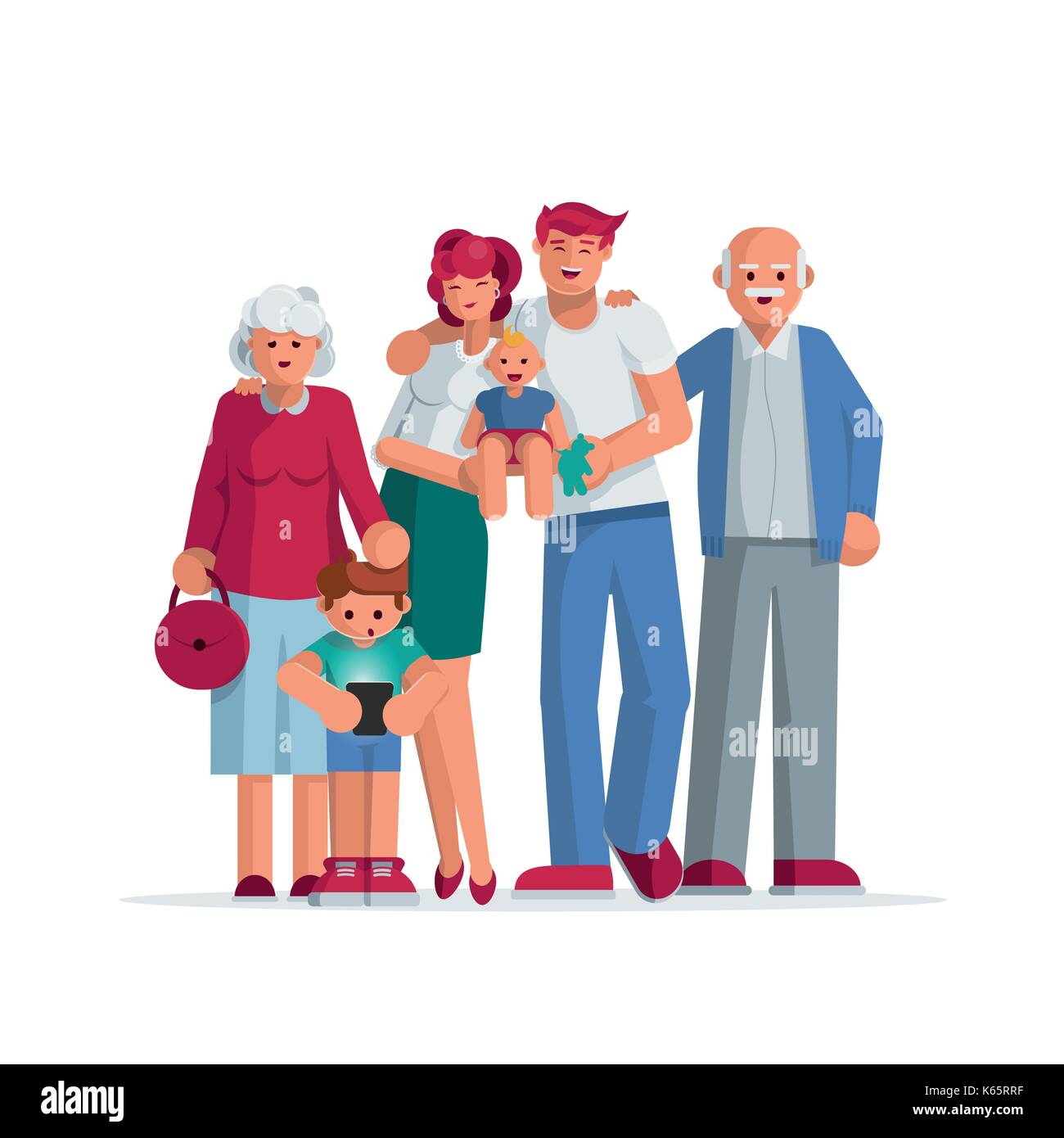Cartoon family parents children grandparents hi-res stock photography ...