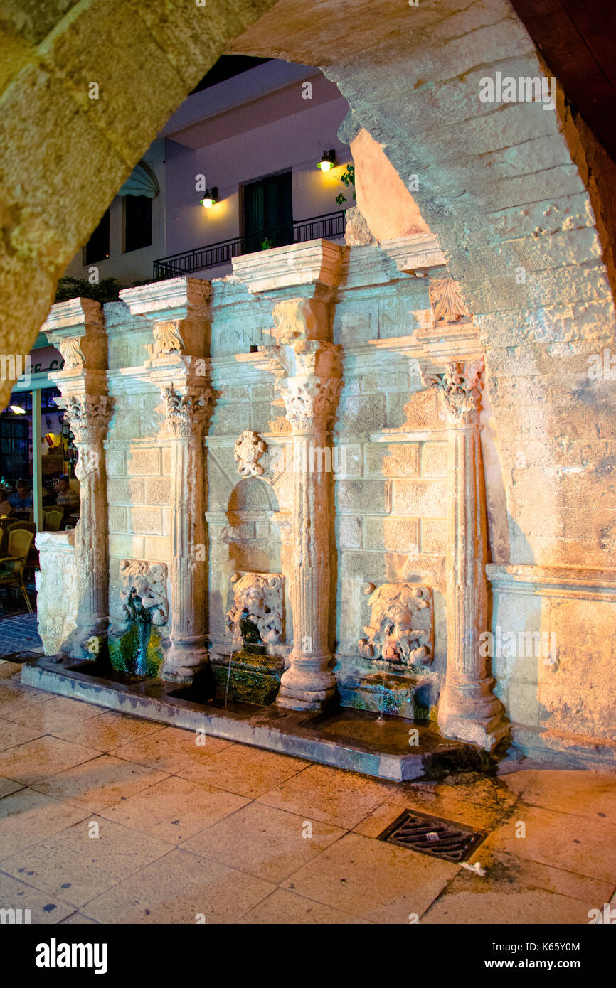 The Rimondi Fountain in the centre of the old town of Rethymnon, Crete ...