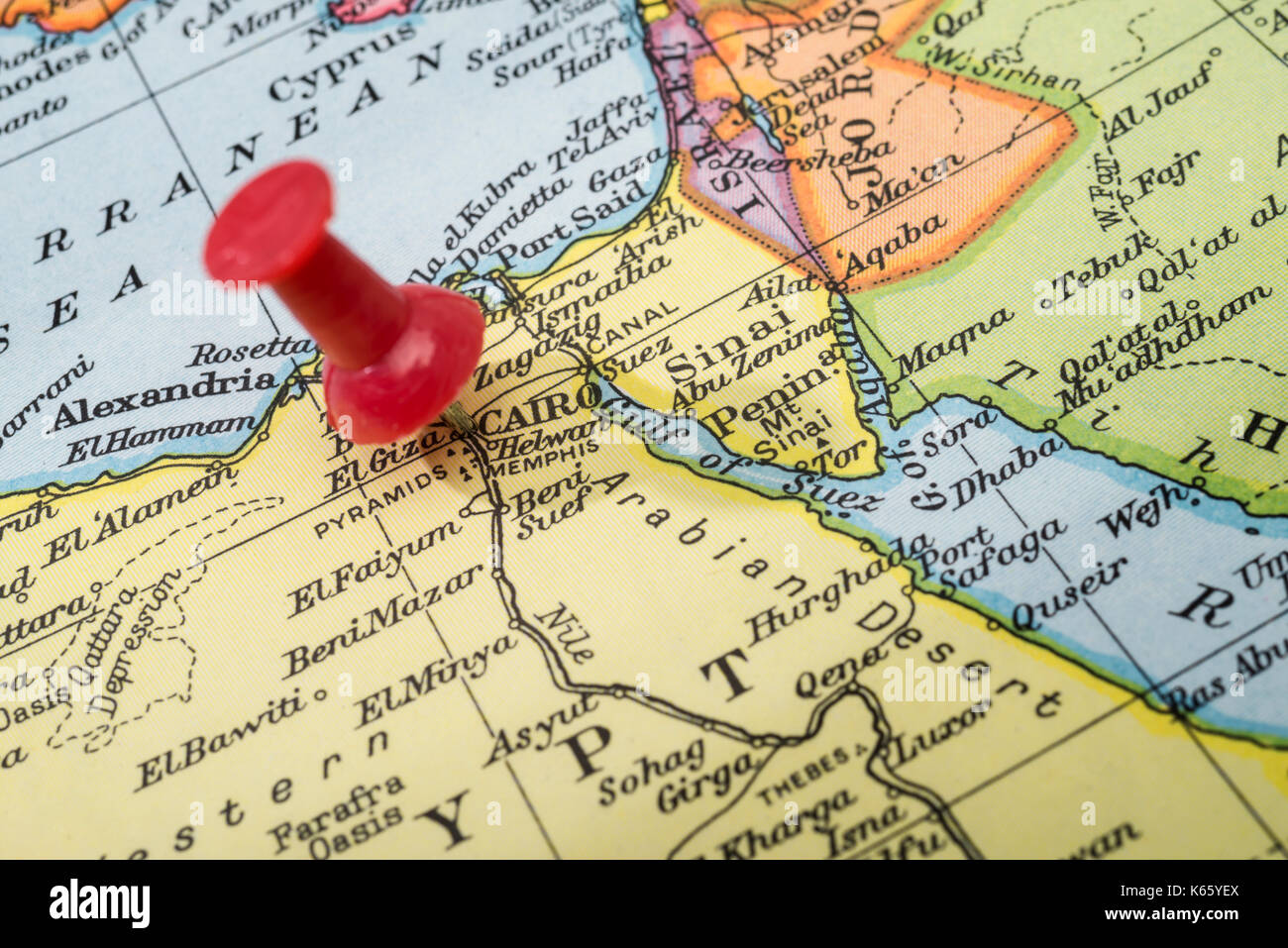 Vintage style map showing Cairo in Egypt with push pin Stock Photo - Alamy