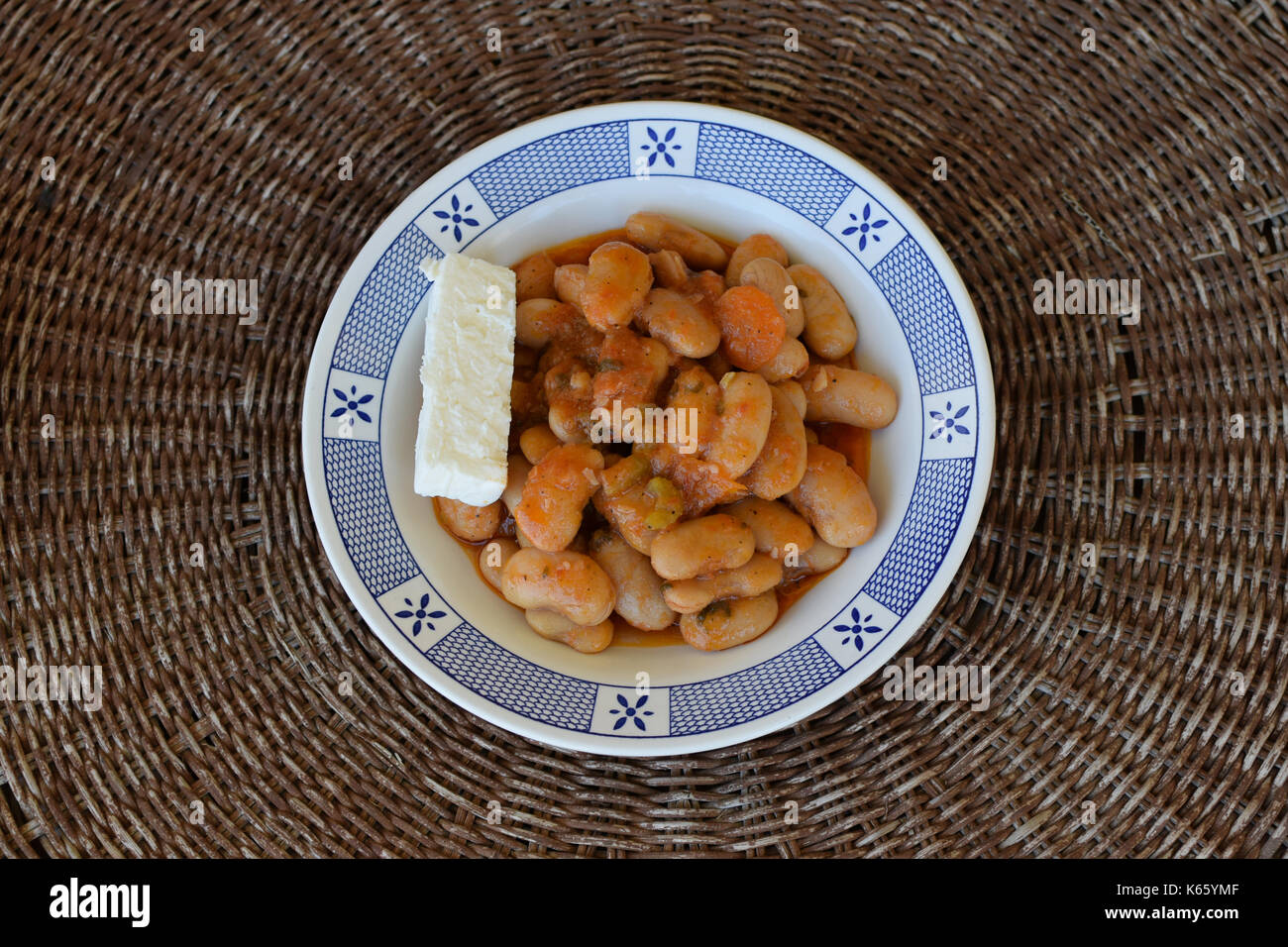 Gigantes giant beans with carrots and feta cheese. Greek food Stock ...