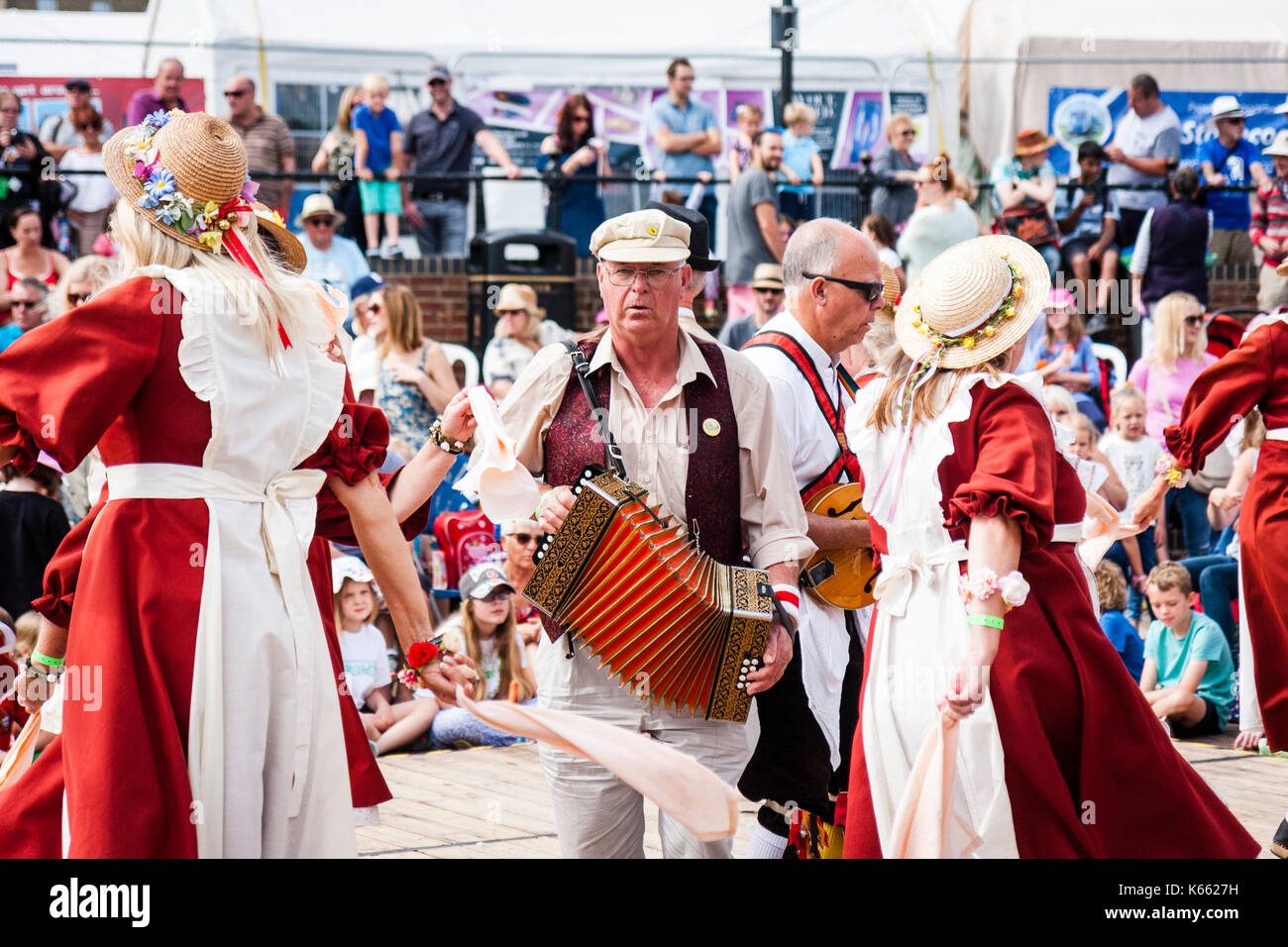 England, Broadstairs folk week. Women from the Rising Larks Morris side ...