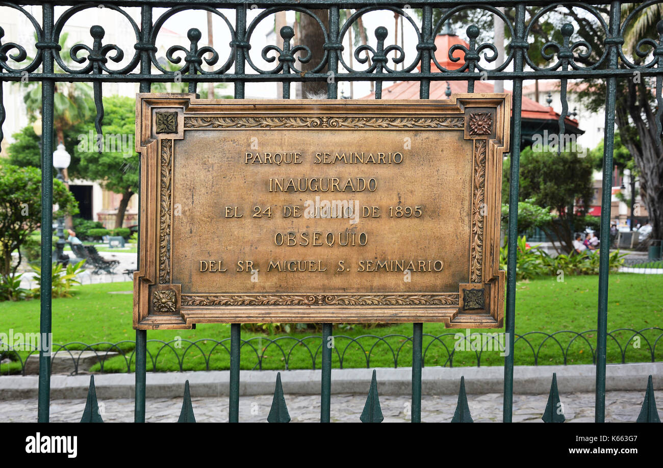 GUAYAQUIL, ECUADOR - FEBRUARY 15, 2017: Seminario Park Dedication Sign ...