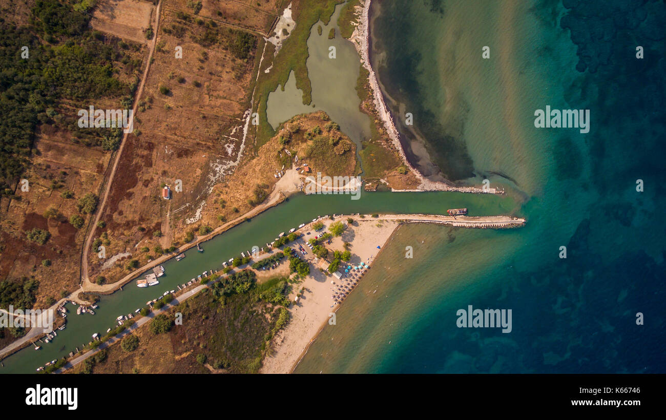 Aerial view of a canal joining the sea at South Corfu Greece Stock ...