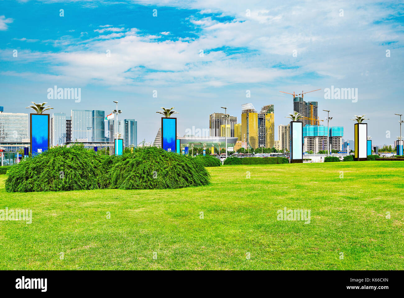 Skyline on the green lawn background. Chengdu. China Stock Photo - Alamy