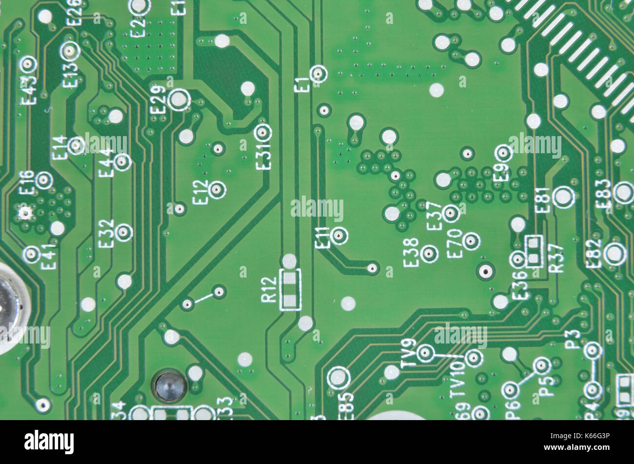 Green electronic printed circuit board with its elements Stock Photo ...
